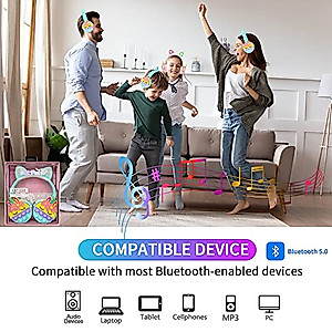 Kids Headphones, Unicorn Pop Headphones It for Girls Kids, Headphones Wireless Bluetooth with Led Light Cat Ears, Gaming Headset, Foldable Adjustable Build-in Mic for Tablet/School/iPad/Travel (Green)