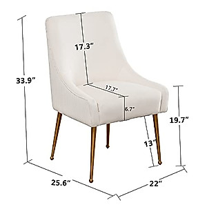 KINWELL Upholstered Dining Chairs, Modern Accent Side Chair with Pleated Back and Pull Handle, Velvet Armchair Desk Chair with Gold Metal Legs for Living Room, Home Office,Vanity(Beige)