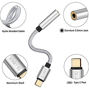 GLUBEE USB C to 3.5MM Headphone Jack Adapter, USB Type-C to 3.5MM Adapter Braided Nylon Cable DAC Adapter Compatible with iPhone 15 Series iPad Pro 2022 Galaxy S23 Pixel 7 Mate 60 Pro