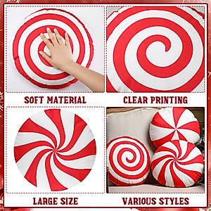 Kigley 3 Pcs Christmas Candy Cane Throw Pillow Red White Peppermint Round Spiral Lollipop Pillow Xmas Home Gift Set for Bedroom Bed Sofa Bench Couch Chair Cushion Holiday Decoration, 13.8 Inch