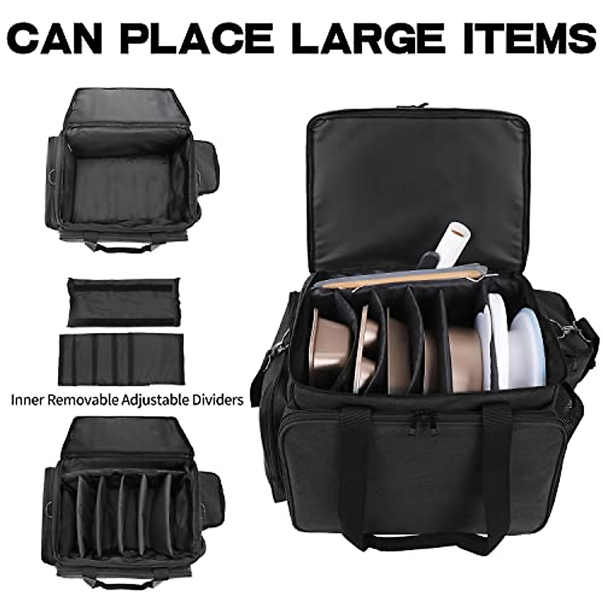 TUSIASC Baking Supplies Storage Bag for Bakers/Pastry Chefs, Cake Decorating Tool Caddy,Suitable for Cake Decorating,Baking Pan,Baking Mat,Muffin Liners,Black