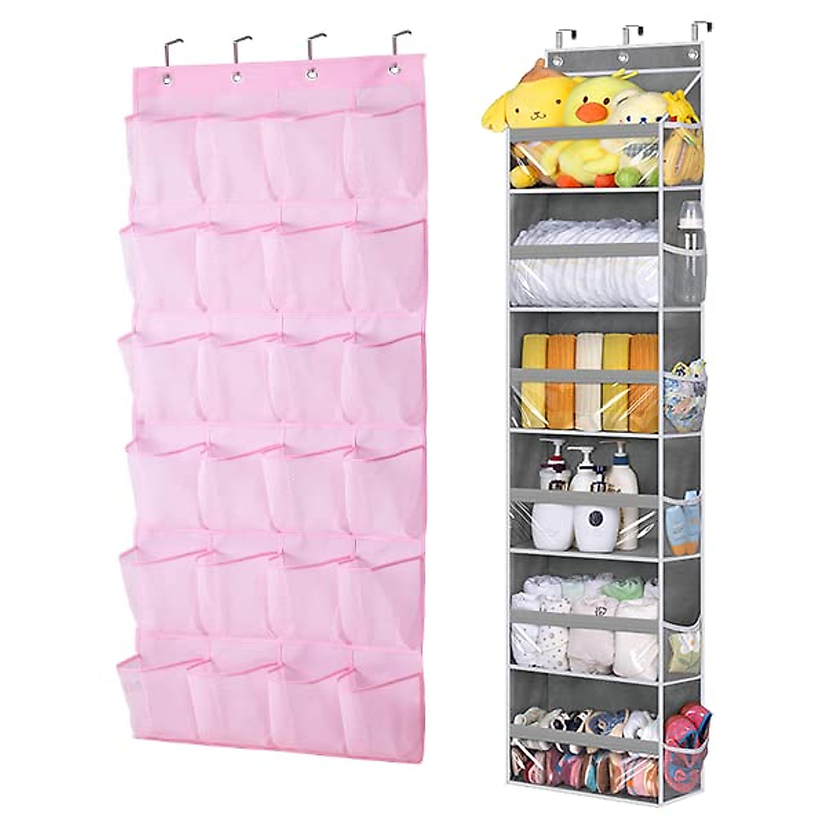 MISSLO 6 Shelves Over the Door Hanging Organizer + 24 Large Mesh Pockets for Toddler Girl