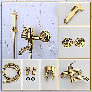 XFNVXC Shower Head Wall Mounted Bathroom Toilet Bidet Mixer Spray Kit Golden Single Handle Sprayer Toilet Bidet Shower Head Bathroom Shower Bidet Taps Spray Toilet Cleaning Faucet B (A)