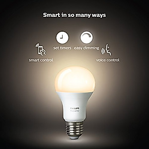 Philips Hue White A19 60W Equivalent LED Smart Bulb Starter Kit (4 A19 White Bulbs and 1 Hub Compatible with Amazon Alexa Apple HomeKit and Google Assistant)