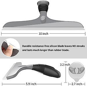 MR.SIGA Multi-Purpose Silicon Squeegee for Window, Glass, Shower Door, Car Windshield, Heavy Duty Window Scrubber, Includes Suction Hook, 10 inch, Gray & Black, 1 Pack