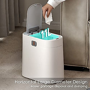 ELPHECO Bedroom Trash Can with Lid 3 Gallon Bathroom Trash Can with Lid, 11 Liter White Plastic Garbage Can with Press Type Lid, Slim Rectangular Trash Bin for Bedroom, Office, Bathroom, Dorm