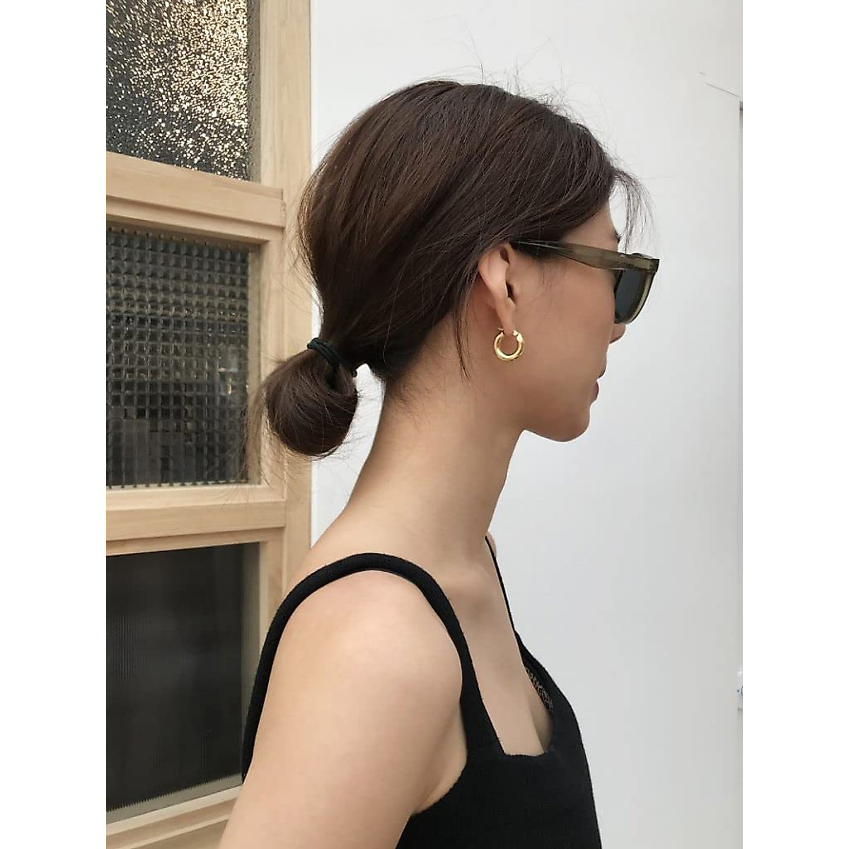 BOUTIQUELOVIN 14K Gold Plated Chunky Hoop Earrings for Women Lightweiht Tube Hoops Hypoallergenic Sterling Silver Post Thick Hoop Earrings