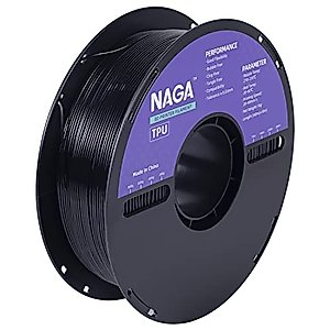 NAGA TPU Filament 1.75mm, Super Neat Flexible 3D Printer Filament, 1kg Roll Spool, Dimensional Accuracy +/- 0.03mm, 95A (1kg Balck TPU)