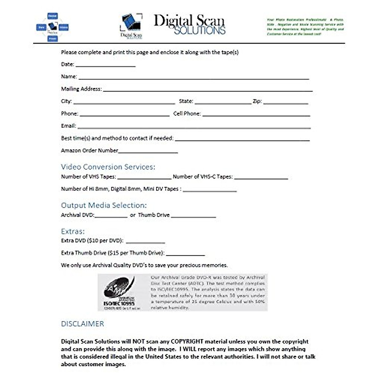 Video Tape Transfer Service (VHS,VHS-C, Hi8, MiniDV, Digital8) to Digital Media - 1 Tape