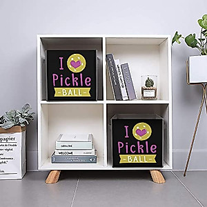 Love Pickle Ball PU Leather Collapsible Storage Bins Canvas Cube Organizer Basket with Handles
