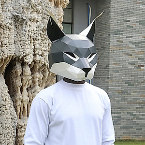MUMUYILIN Eurasian Lynx Cat Animal Paper Model Mask For Costume Party Cosplay,3D Papercraft Art Origami,DIY Craft Gift Handmade Toy