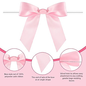 50pcs 3.5" Small Pink Bow Twist Tie Bows Mini Bows Wedding Favor Ribbon Bows for Cookie Candy Bagging Baby Shower Halloween Thanksgiving