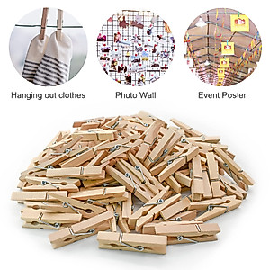 Enkrio Clothes Pins 100 pcs 1.8 Inch Wood Clothespins Mini Wooden Clips for Pictures Photo Clip for Note Memo Card Wood Peg Pins for Wall, Decoration, Postcard, Art Work Display