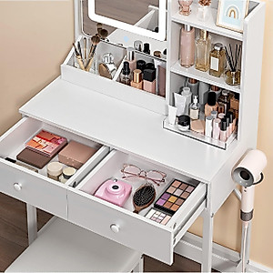 Gizoon Vanity Desk with Mirror and Lights Makeup Vanity Desk with Lights and Chair Small Vanity Table with Drawers for Girls Kids and Women in Bedroom Bathroom and Closet Room, White
