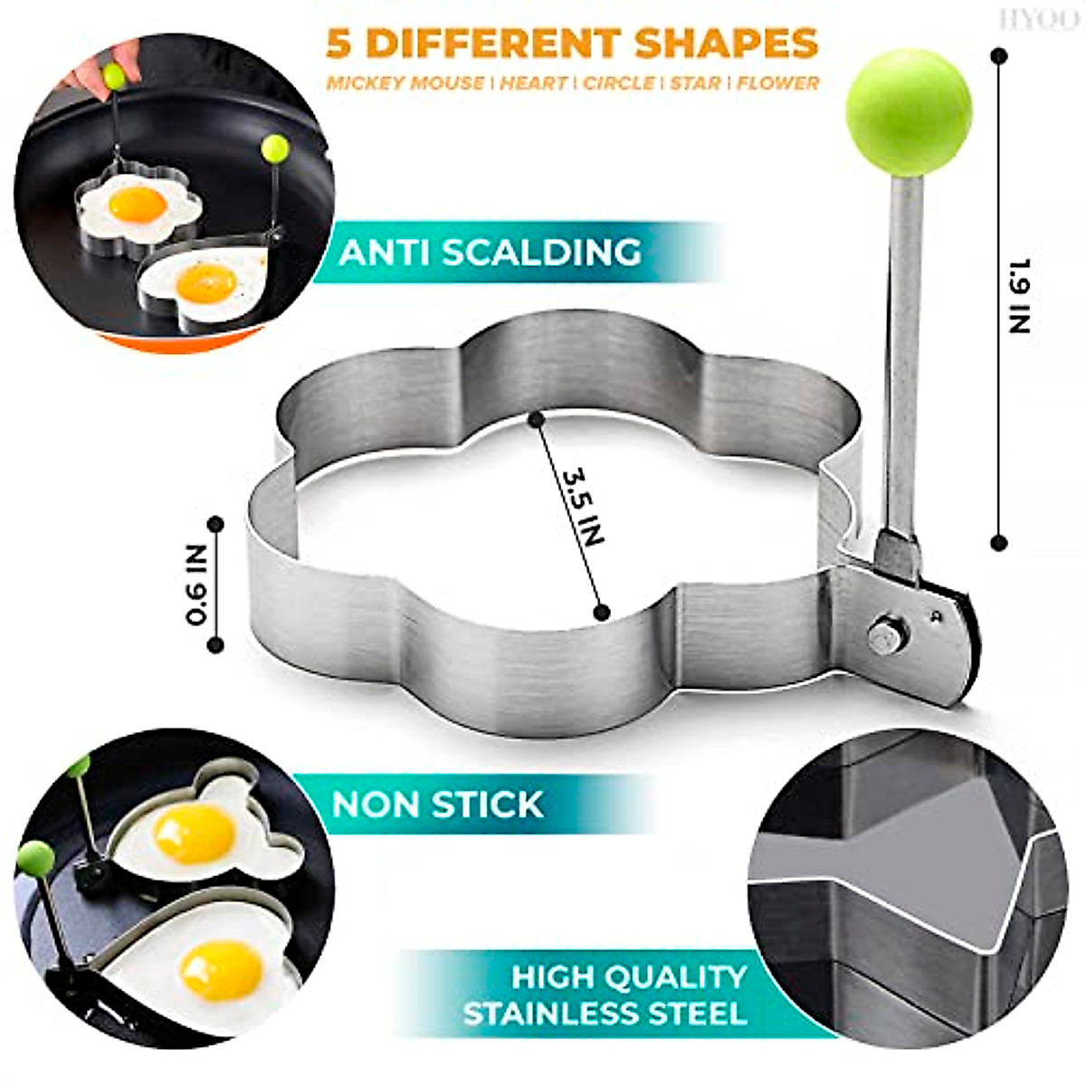 5Pcs Egg Rings for Frying Eggs - Pancake Mold Women's Day Breakfast Accessories Heart Ring Star Shaped Molds Mickey Mouse Mold Round Egg Mold - Stainless Steel Ring Molds for Cooking Egg Accessories