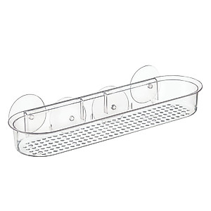 iDesign Plastic Bathroom Suction Holder, Shower Organizer Shelf Basket for Sponges, Scrubbers, Soap, Shampoo, Conditioner, 15" x 4.5" x 2" - Clear