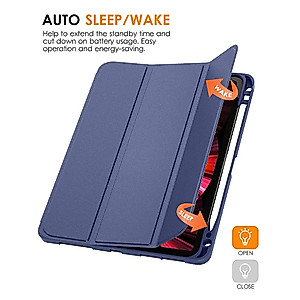 DTTO for iPad Pro 11 inch 4th/3rd/2nd/1st Generation 2022/2021/2020/2018 Case, Smart Slim Trifold Stand Soft TPU Back Cover with Built-in Pencil Holder, Also Fit iPad Air 5/4,Navy Blue