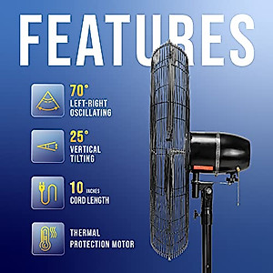 Tornado 30 Inch Commercial Industrial Oscillating Stationary Waterproof Pedestal Electric Fan cETL Safety Listed - 2 Years Limited Warranty