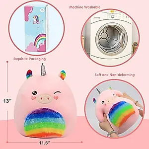 Easfan 13'' Rainbow Unicorn Plush Pillow Soft Unicorn Plush Toy Cute Unicorn Stuffed Animal Home Room Decoration Birthday Christmas Festival Gifts for Kids Toddlers