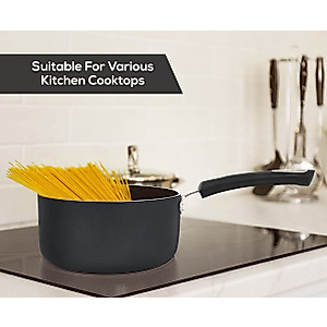 Utopia Kitchen 1 Quart Nonstick Saucepan with Glass Lid - Multipurpose Use for Home Kitchen or Restaurant (Grey)