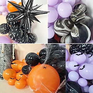 187pcs Halloween Balloon Garland Arch Kit, Halloween Decorations Party Supplies, Large Size Halloween Balloon Garland with Halloween 3D Bat Sticker, Halloween Spider Web