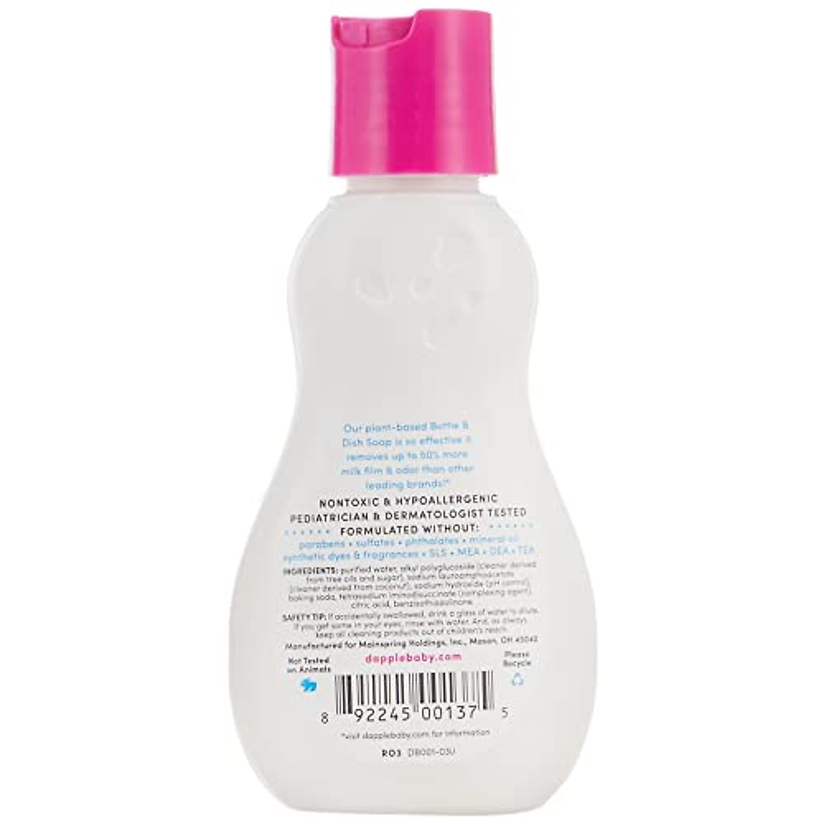 Dish Bundle by Dapple Baby Includes Baby Bottle & Dish Liquid by Dapple Baby Travel Size 3 Fl Oz, and 16.9 Fl Oz Bottle, 2 ct., Fragrance-Free - Plant-Based - Hypoallergenic