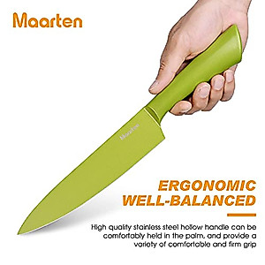 Maarten Kitchen Knives Set - 4 Piece Stainless Steel Chef Knife Set with Sheath - Boxed Knife Sets Gifts for Family (Green)