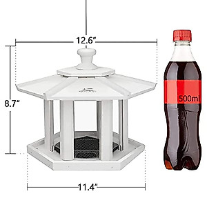 Solution4Patio White Wood Hexagon Gazebo Bird Feeder Hollow Mesh Tray, Large Capacity, Easy to Clean & Fill, 11.4" Dia. X 8.7" H #G-B121B00-US