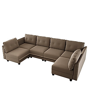 LLappuil Modular Sectional Sofa with Storage U Shaped Couch with Reversible Chaise Velvet Waterproof Anti-Scratch Sofas for Living Room 6 Seats Grey Brown