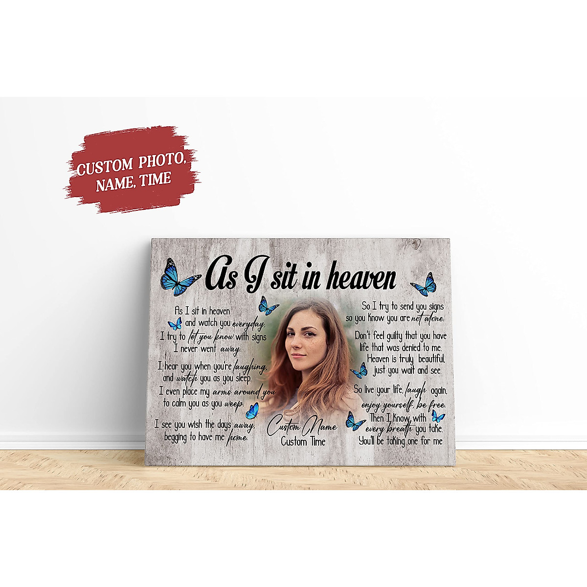 Personalized Memorial Gifts for Loss of Loved one, Meaningful Sympathy Gift for Loss of Sister Daughter Mom Dad - As I Sit In Heaven Canvas - VTQ43 (10x8 inch)