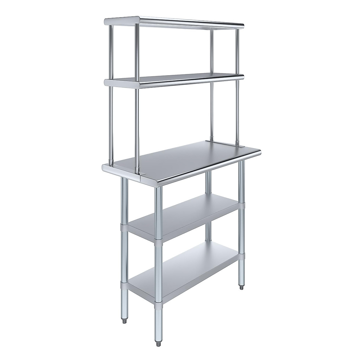 Amgood Stainless Steel Work Table with 2 Shelves | Metal Kitchen Prep Table & Shelving Combo (18" x 36" Table with 2 Shelves + 12" Overshelf)