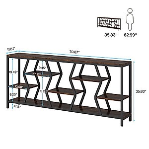 Tribesigns 70.9 Inches Sofa Console Table with 4 Tier Wood Storage Shelves, Industrial Extra Long Narrow Entryway Accent Tables for Hallway, Living Room, Foyer (Rustic Brown)