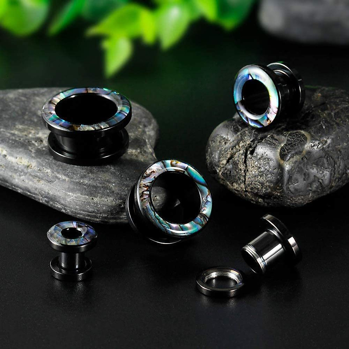 KUBOOZ Gauges For Ears, Surgical Steel Plugs, Flesh Stretchers Earrings, Size 2g to 1 Inch Black Screw Tunnels Piercing.
