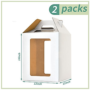 Hzzycaxli 12x12x14 Inch Tall Cake Boxes with windows,10in 12in Tall Cake Carrier, Large Tiered Cake Box,Durable White Bakery Box, Layer Cake Box, large cake box(2pack)