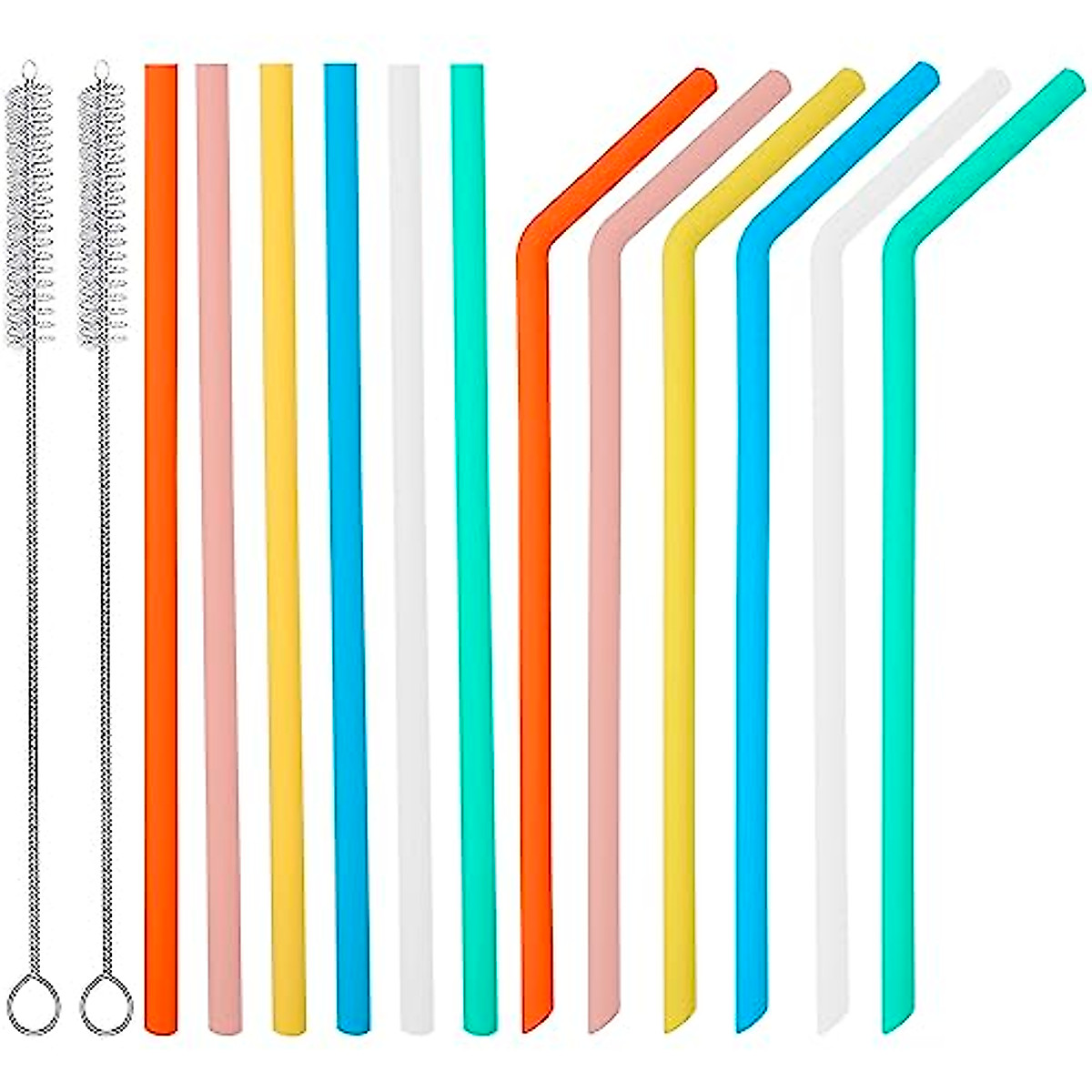 12 Pack Reusable Replacement Straws for Stanley Cup 40 oz Tumbler, Silicone 12 Inch Extra Long Drinking Straw with Cleaning Brush, Flexible Color Bent & Straight Straws for Stanley H2.0 with Handle