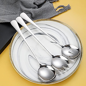 ARFUKA Salad Servers Salad Serving Sets Stainless Steel 11" Buffet Salad Spoon and Salad Fork Dishwasher Safe Large Metal Serving Utensils Silver, Set of 3