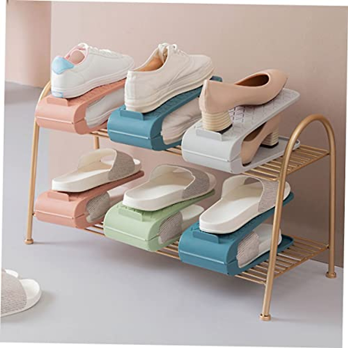 CIYODO 6 pcs Stack Organizer Height Shoes Storage Heel Saving Racks Use Organizers Slots High Holder Deck Grey Display Rack Double -layer Sneaker Holders Space Organization Decker