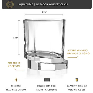 JoyJolt Aqua Vitae Premium Whiskey Glass Set of 2. Octagon Whiskey Glasses with Off Set Base. Old Fashioned Rocks Glasses for Scotch and Bourbon. Whiskey Tumbler Gifts for Men