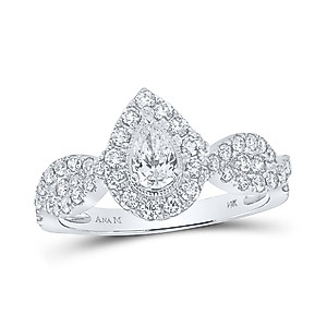 14kt White Gold Pear Diamond Halo Bridal Wedding Engagement Ring 1 Cttw