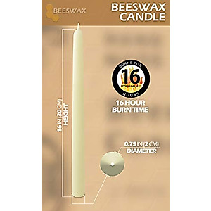 Hyoola 16" Beeswax Taper Candles - 16 Hour Burn Time - White Beeswax Candles - 4 Pack