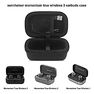 Elonbo Hard Carrying Case for Sennheiser Momentum True Wireless 3/2 / 1 Bluetooth in-Ear Headphones Consumer Audio Noise Cancellation Earbuds, Extra Interior Mesh Pocket Fits Charging Cables, Black