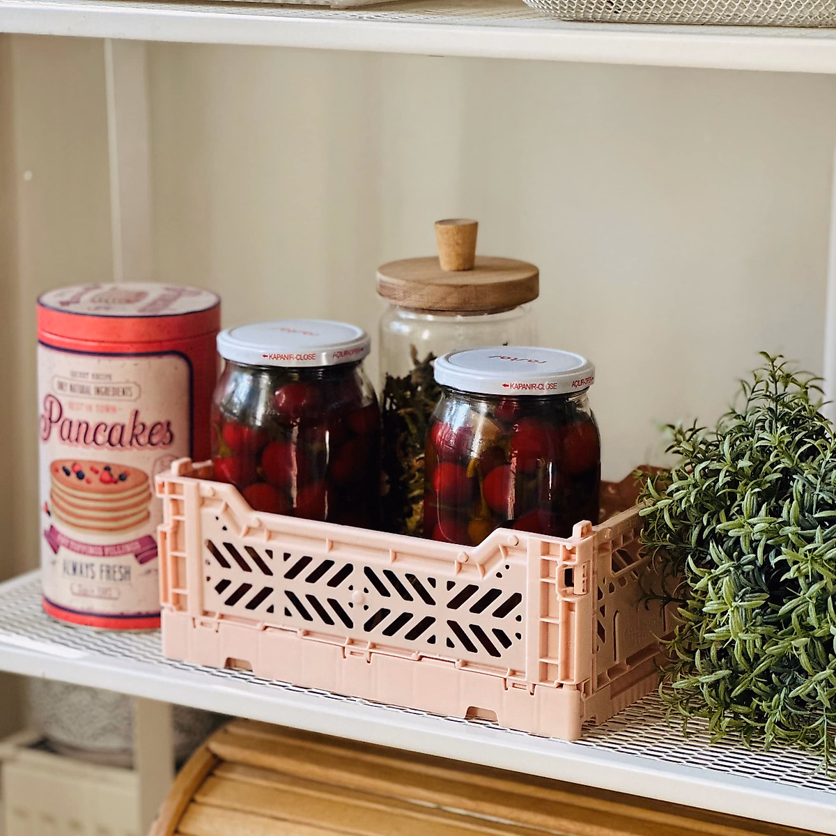 Aykasa Collapsible Storage Bins, Plastic Crate for Storage, Collapsible Crate, Utility Stackable Box, Collapsible storage box, Milk crate Collapsible storage (Small, Milk tea)