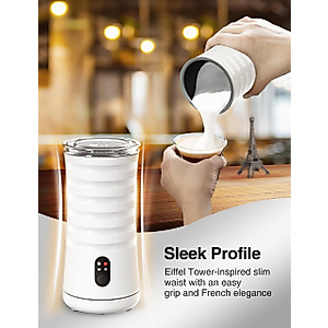 Milk Frother and Steamer, 4-in-1 Milk Frother for Coffee Electric Double Wall, Hot & Cold Foam Milk Heater with Strix Temperature Controls, Auto Shut-Off, for Cappuccino, Coffee, Macchiato (white)