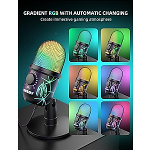 MRSDY USB Microphone, Plug and Play Gaming Mic for PC, Mac, PS4/5, Podcast Microphone with RGB, Mute, Monitor, Noise Reduction, Volume Gain, Great for Recording, Streaming