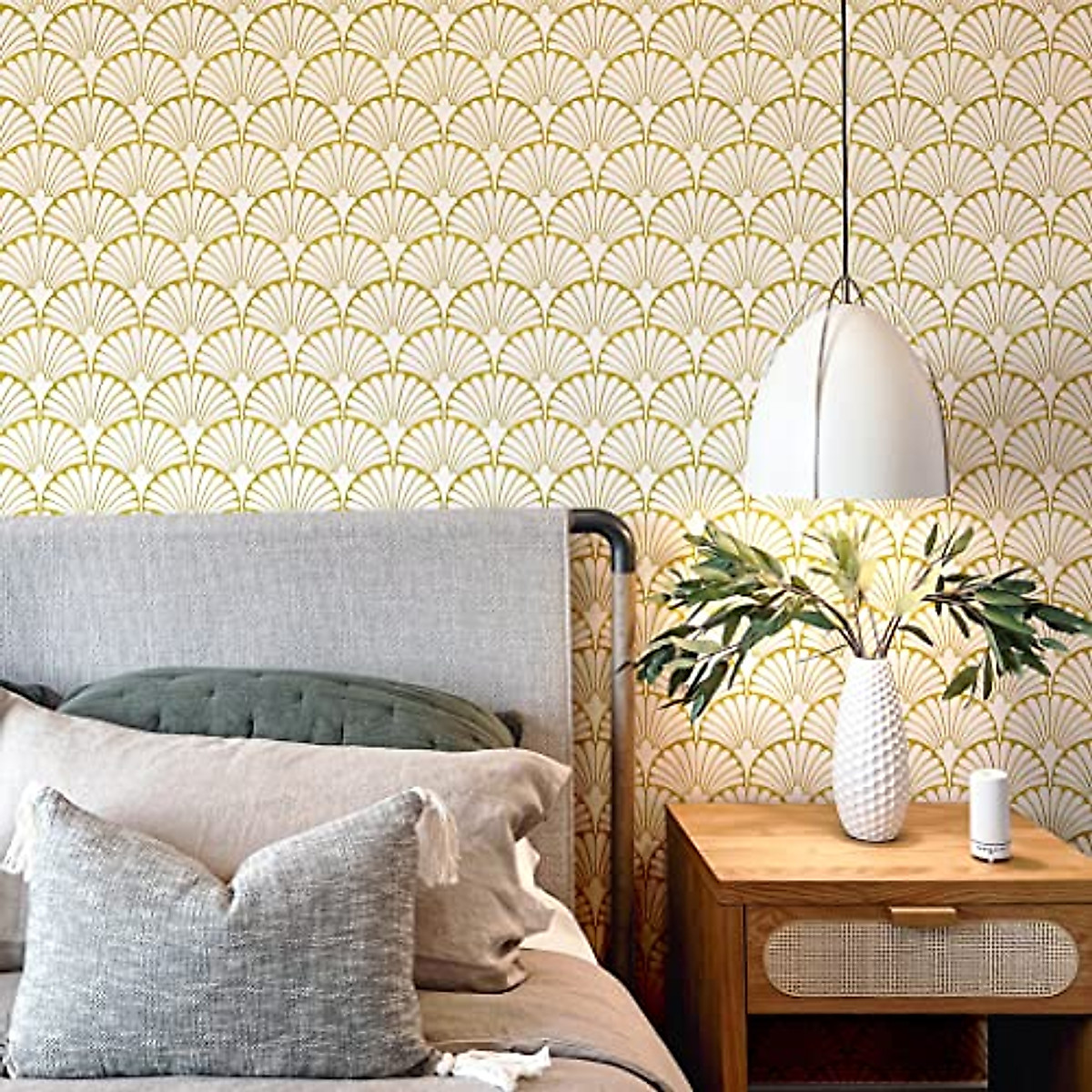 Gold Peel and Stick Contact Paper for Cabinets, Bedroom Boho Modern Self Adhesive Removable Leaf Wallpaper Ginkgo Biloba17.3”×78.8”