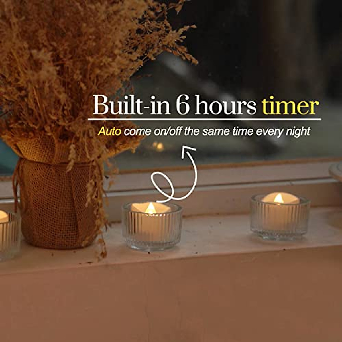 Amagic Flameless Votive Candles with Timer, 12 Pack Battery Operated LED Tea Lights in Warm White for Wedding,Table,Festival Celebration,Halloween,Christmas Decorations