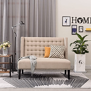 Andeworld Modern Loveseat Settee Bench Sofa Couch, Upholstered Banquette Dining Bench with Back for Dining Living Room Hallway or Entryway Seating,Putty