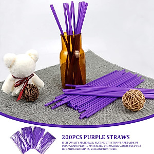 FERCAISH 200 Pcs Purple Disposable Plastic Straws, DIY Creative Handmade Flower Straws - Disposable Fruit Juice Beverage Plastic Straw for Wedding Birthday Party(10.2inches)