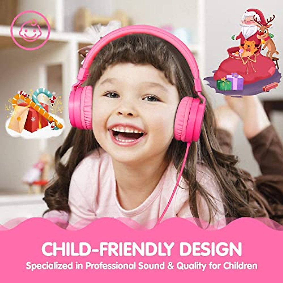 ONTA Kids Headphones for Boys Girls - Child Student Headset Wired Plug Toddler Earphones School Teen on Ear for Ipad | Computer | Smart Phone | Amazon Fire Tablet | Laptop | Plane Travel | Game, Pink