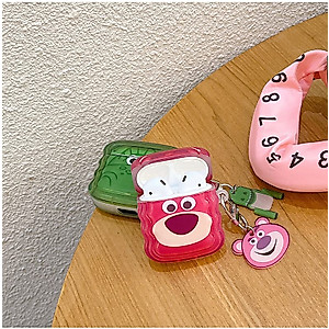 Soft TPU Clear Case with Charm Keychain Hook for Apple AirPod Disney Anime Cartoon Lotso Huggin Teddy Rex Hamm Forky Cute Lovely Adorable Kids Girls (Green Dinosaur for AirPods Pro)